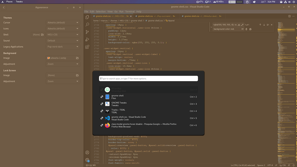 Wich is the classe .css for disable 'hover' in modal menu GNOME in Arch Linux - Community ...