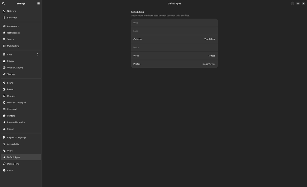 Gnome default apps are greyed out under Settings - Desktop - GNOME Discourse